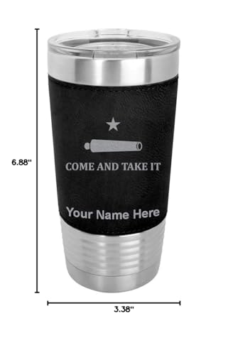 LaserGram 20oz Vacuum Insulated Tumbler Mug, Texas Come and Take It Flag, Personalized Engraving Included (Faux Leather, Black)