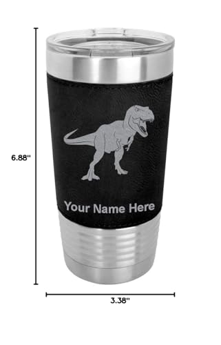 LaserGram 20oz Vacuum Insulated Tumbler Mug, Tyrannosaurus Rex Dinosaur, Personalized Engraving Included (Faux Leather, Black)