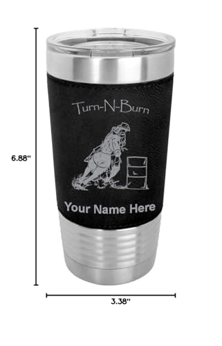 LaserGram 20oz Vacuum Insulated Tumbler Mug, Barrel Racer Turn N Burn, Personalized Engraving Included (Faux Leather, Black)