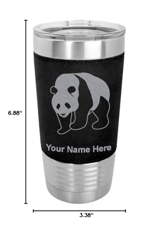 LaserGram 20oz Vacuum Insulated Tumbler Mug, Panda Bear, Personalized Engraving Included (Faux Leather, Black)