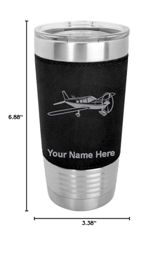 LaserGram 20oz Vacuum Insulated Tumbler Mug, Low Wing Airplane, Personalized Engraving Included (Faux Leather, Black)