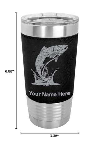 LaserGram 20oz Vacuum Insulated Tumbler Mug, Trout Fish, Personalized Engraving Included (Faux Leather, Black)