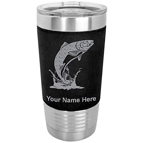 LaserGram 20oz Vacuum Insulated Tumbler Mug, Trout Fish, Personalized Engraving Included (Faux Leather, Black)