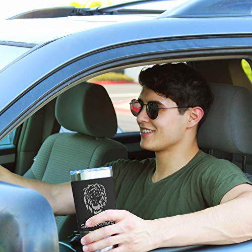 LaserGram 20oz Vacuum Insulated Tumbler Mug, Fireman, Personalized Engraving Included (Faux Leather, Black)