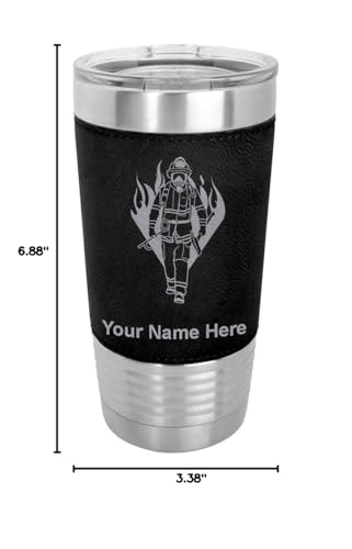 LaserGram 20oz Vacuum Insulated Tumbler Mug, Fireman, Personalized Engraving Included (Faux Leather, Black)