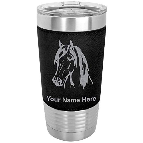 LaserGram 20oz Vacuum Insulated Tumbler Mug, Horse Head 1, Personalized Engraving Included (Faux Leather, Black)