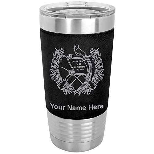 LaserGram 20oz Vacuum Insulated Tumbler Mug, Flag of Guatemala, Personalized Engraving Included (Faux Leather, Black)