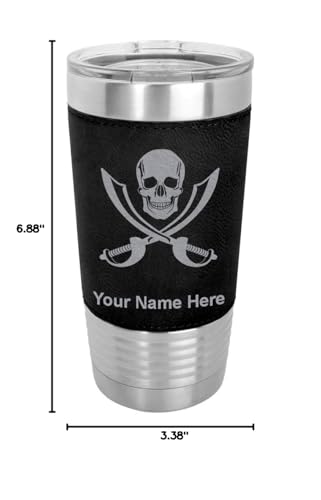 LaserGram 20oz Vacuum Insulated Tumbler Mug, Jolly Roger, Personalized Engraving Included (Faux Leather, Black)