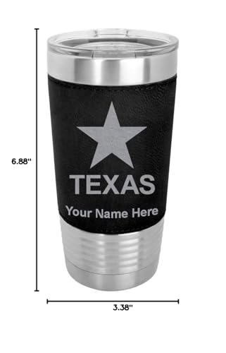 LaserGram 20oz Vacuum Insulated Tumbler Mug, Flag of Texas, Personalized Engraving Included (Faux Leather, Black)