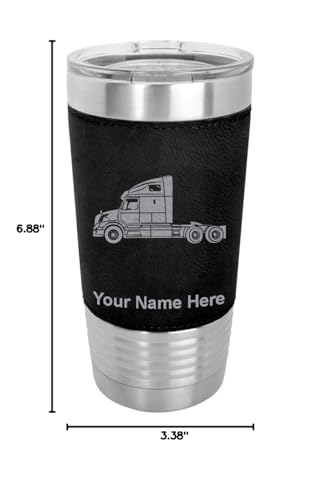 LaserGram 20oz Vacuum Insulated Tumbler Mug, Truck Cab, Personalized Engraving Included (Faux Leather, Black)