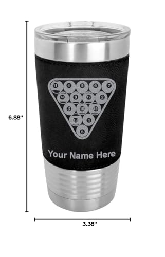 LaserGram 20oz Vacuum Insulated Tumbler Mug, Billiard Balls, Personalized Engraving Included (Faux Leather, Black)