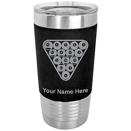 LaserGram 20oz Vacuum Insulated Tumbler Mug, Billiard Balls, Personalized Engraving Included (Faux Leather, Black)