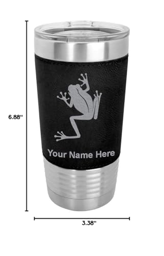 LaserGram 20oz Vacuum Insulated Tumbler Mug, Tree Frog, Personalized Engraving Included (Faux Leather, Black)