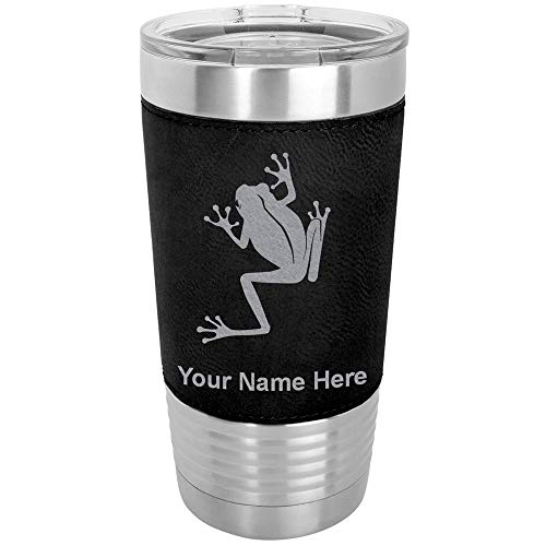 LaserGram 20oz Vacuum Insulated Tumbler Mug, Tree Frog, Personalized Engraving Included (Faux Leather, Black)