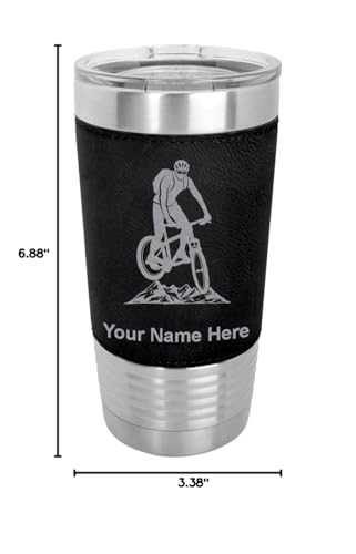 LaserGram 20oz Vacuum Insulated Tumbler Mug, Mountain Bike, Personalized Engraving Included (Faux Leather, Black)