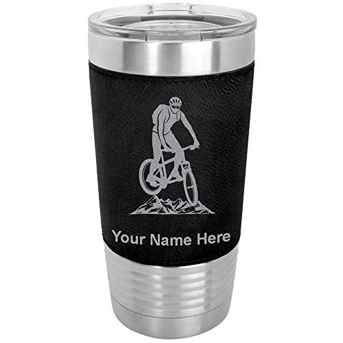 LaserGram 20oz Vacuum Insulated Tumbler Mug, Mountain Bike, Personalized Engraving Included (Faux Leather, Black)