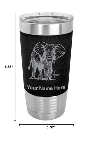 LaserGram 20oz Vacuum Insulated Tumbler Mug, African Elephant, Personalized Engraving Included (Faux Leather, Black)