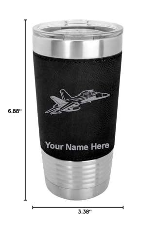LaserGram 20oz Vacuum Insulated Tumbler Mug, Fighter Jet 2, Personalized Engraving Included (Faux Leather, Black)