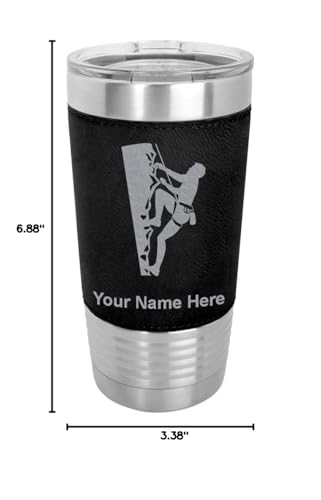 LaserGram 20oz Vacuum Insulated Tumbler Mug, Rock Climber, Personalized Engraving Included (Faux Leather, Black)