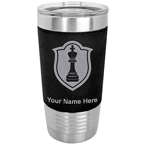 LaserGram 20oz Vacuum Insulated Tumbler Mug, Chess King, Personalized Engraving Included (Faux Leather, Black)