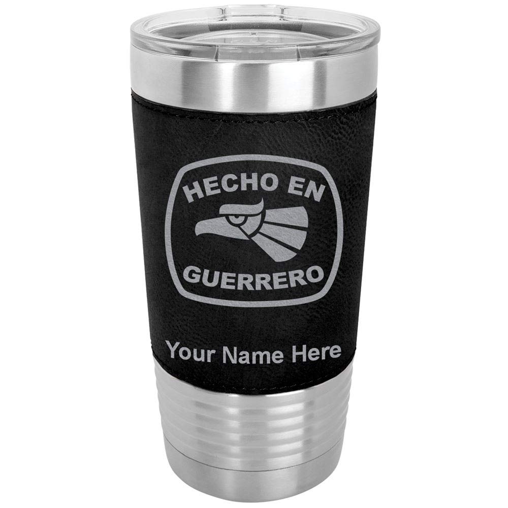 LaserGram 20oz Vacuum Insulated Tumbler Mug, Hecho en Guerrero, Personalized Engraving Included (Faux Leather, Black)