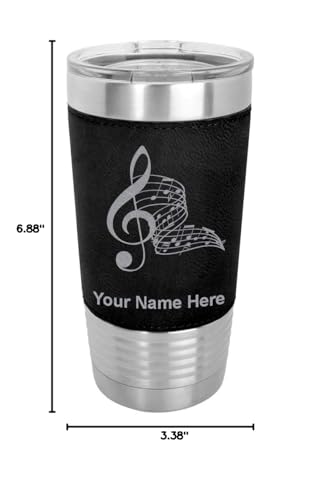 LaserGram 20oz Vacuum Insulated Tumbler Mug, Musical Notes, Personalized Engraving Included (Faux Leather, Black)