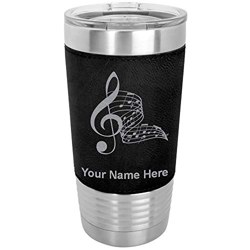 LaserGram 20oz Vacuum Insulated Tumbler Mug, Musical Notes, Personalized Engraving Included (Faux Leather, Black)