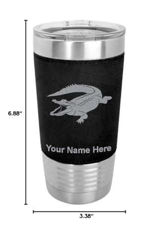 LaserGram 20oz Vacuum Insulated Tumbler Mug, Alligator, Personalized Engraving Included (Faux Leather, Black)