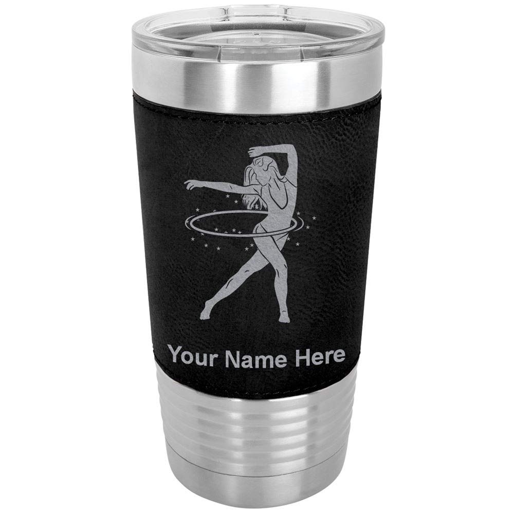 LaserGram 20oz Vacuum Insulated Tumbler Mug, Hula Hoop Woman, Personalized Engraving Included (Faux Leather, Black)