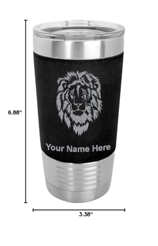 LaserGram 20oz Vacuum Insulated Tumbler Mug, Lion Head, Personalized Engraving Included (Faux Leather, Black)