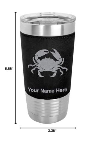 LaserGram 20oz Vacuum Insulated Tumbler Mug, Crab, Personalized Engraving Included (Faux Leather, Black)