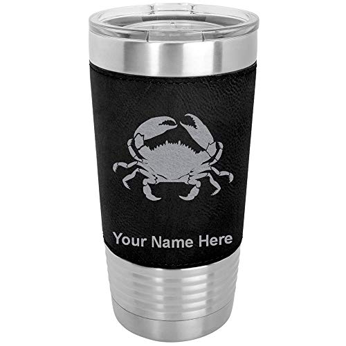 LaserGram 20oz Vacuum Insulated Tumbler Mug, Crab, Personalized Engraving Included (Faux Leather, Black)