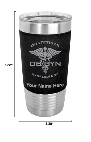 LaserGram 20oz Vacuum Insulated Tumbler Mug, OBGYN Obstetrics and Gynaecology, Personalized Engraving Included (Faux Leather, Black)