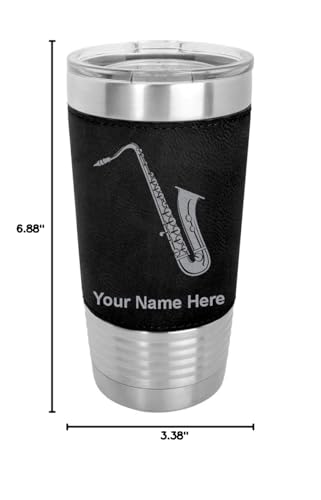 LaserGram 20oz Vacuum Insulated Tumbler Mug, Saxophone, Personalized Engraving Included (Faux Leather, Black)