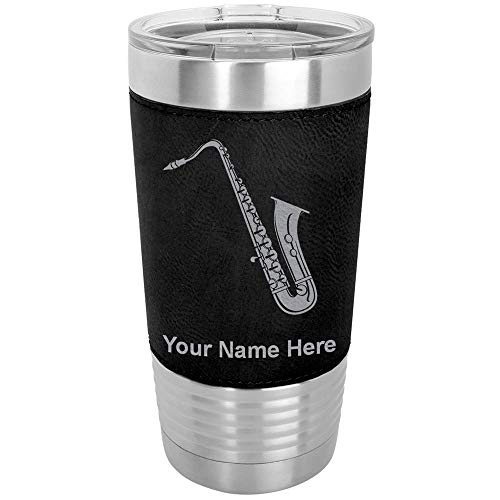 LaserGram 20oz Vacuum Insulated Tumbler Mug, Saxophone, Personalized Engraving Included (Faux Leather, Black)