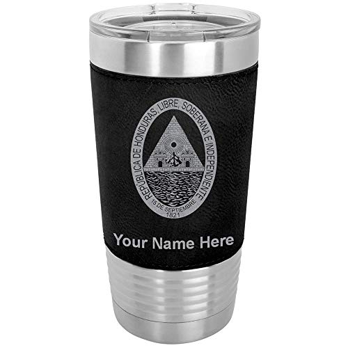 LaserGram 20oz Vacuum Insulated Tumbler Mug, Flag of Honduras, Personalized Engraving Included (Faux Leather, Black)