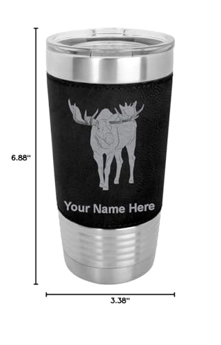 LaserGram 20oz Vacuum Insulated Tumbler Mug, Moose, Personalized Engraving Included (Faux Leather, Black)
