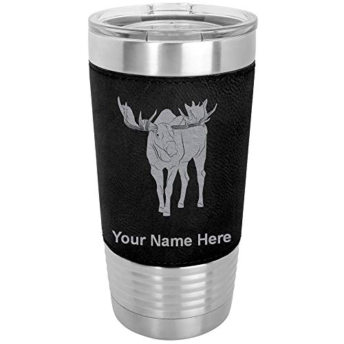 LaserGram 20oz Vacuum Insulated Tumbler Mug, Moose, Personalized Engraving Included (Faux Leather, Black)