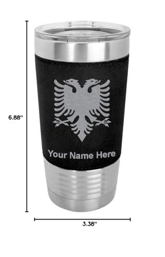 LaserGram 20oz Vacuum Insulated Tumbler Mug, Flag of Albania, Personalized Engraving Included (Faux Leather, Black)