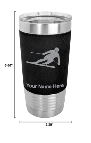 LaserGram 20oz Vacuum Insulated Tumbler Mug, Skier Downhill, Personalized Engraving Included (Faux Leather, Black)