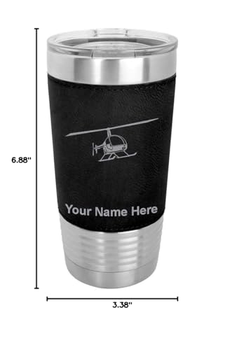 LaserGram 20oz Vacuum Insulated Tumbler Mug, Helicopter 2, Personalized Engraving Included (Faux Leather, Black)
