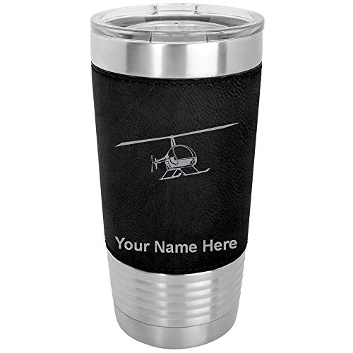 LaserGram 20oz Vacuum Insulated Tumbler Mug, Helicopter 2, Personalized Engraving Included (Faux Leather, Black)