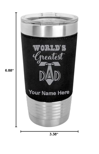 LaserGram 20oz Vacuum Insulated Tumbler Mug, World's Greatest Dad, Personalized Engraving Included (Faux Leather, Black)