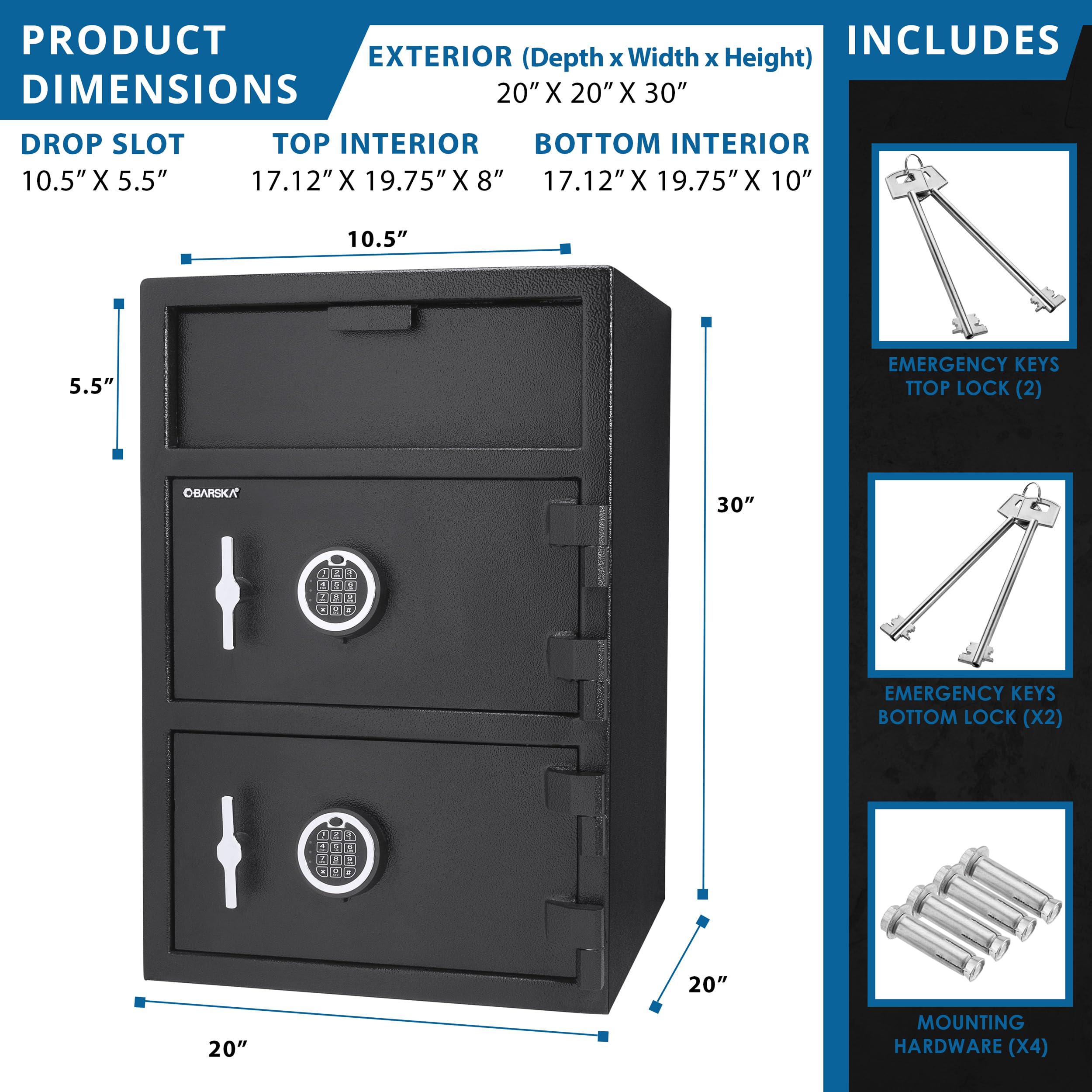 Barska AX13312 Digital Keypad Two Lock Depository Drop Safe 1.6/2 Cubic Ft for Money, Cash & Mail