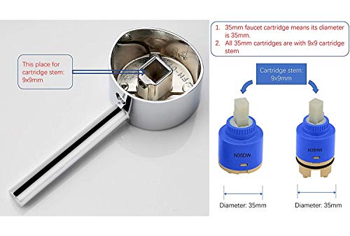 RXXR Single Faucet Handle Compatible with 35mm Tap Cartridge (Cartridge Stem 9 * 9mm) Faucet Replacement Handles Lever for Kitchen Basin Bathroom, Polished Chrome Finish