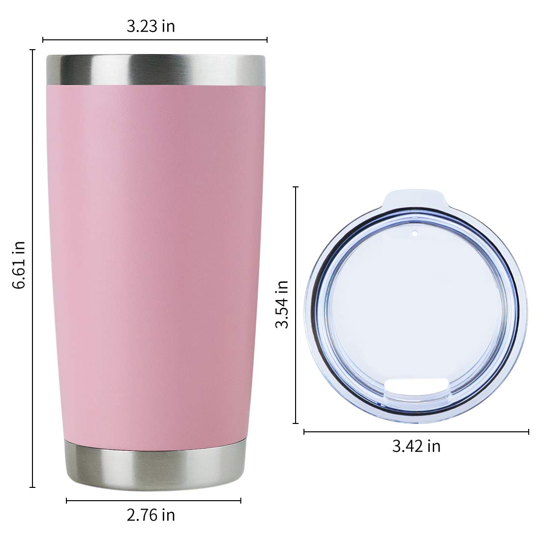DOMICARE 20oz Stainless Steel Tumbler Bulk with Lid, Double Wall Vacuum Insulated Travel Mug, Powder Coated Coffee Cup, Pink, 1 Pack
