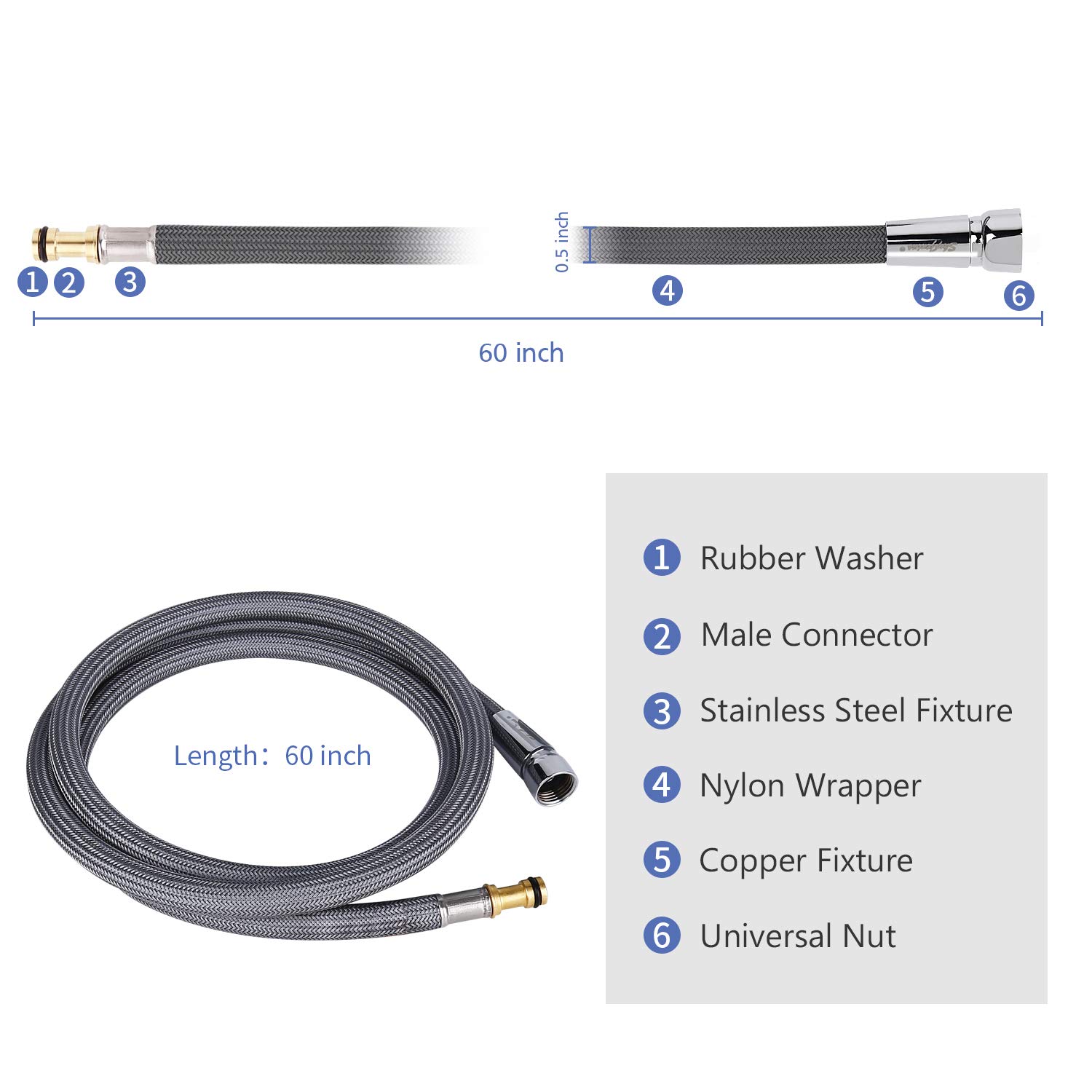 Replacement Hose kit for Moen Kitchen Faucets (Pullout 159560)