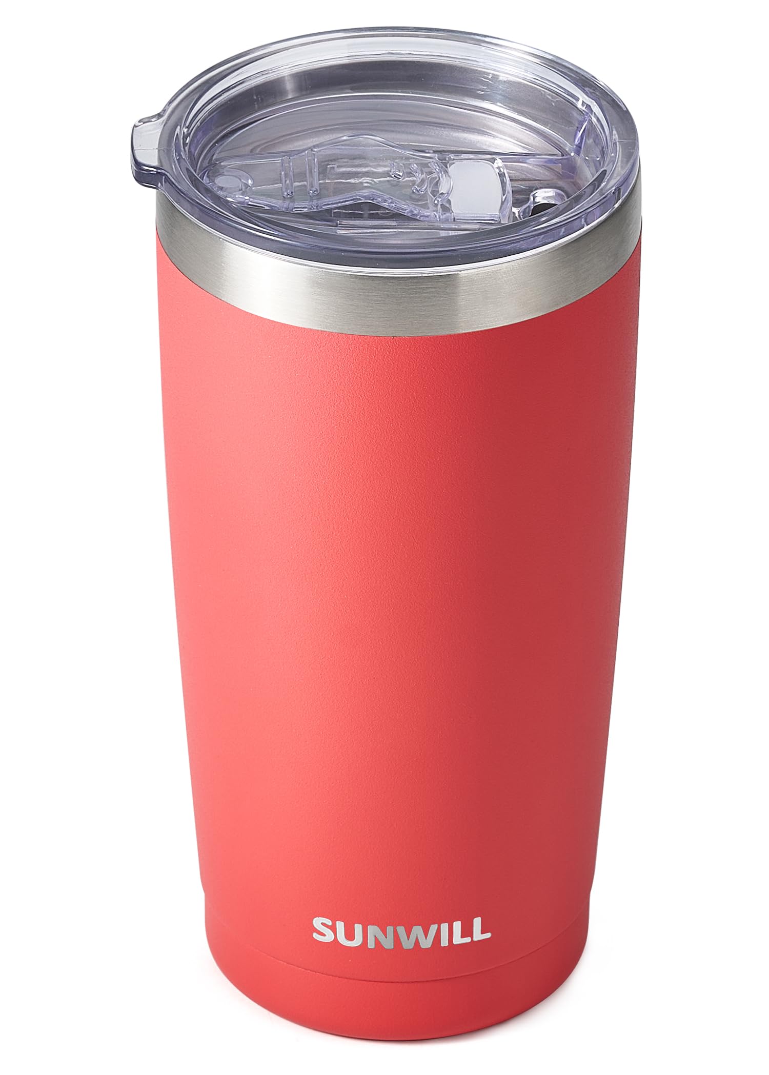 SUNWILL Travel Coffee Tumbler 20 oz, Insulated Mug with Lid, Stainless Steel Cup for Hot and Cold Drinks, Powder Coated Coral