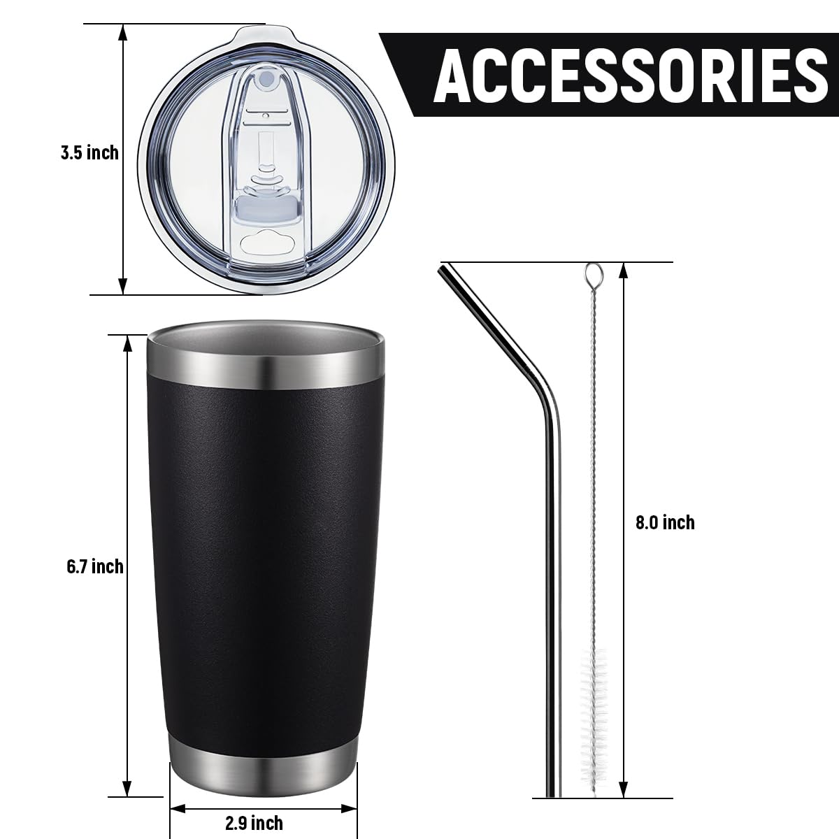 COMOOO 20oz Tumbler Stainless Steel Insulated Travel Mug Vacuum Double Wall Coffee Cup for Hot Beverage and Cold Drinks,Home and Outdoor(Black, 1 Pack)