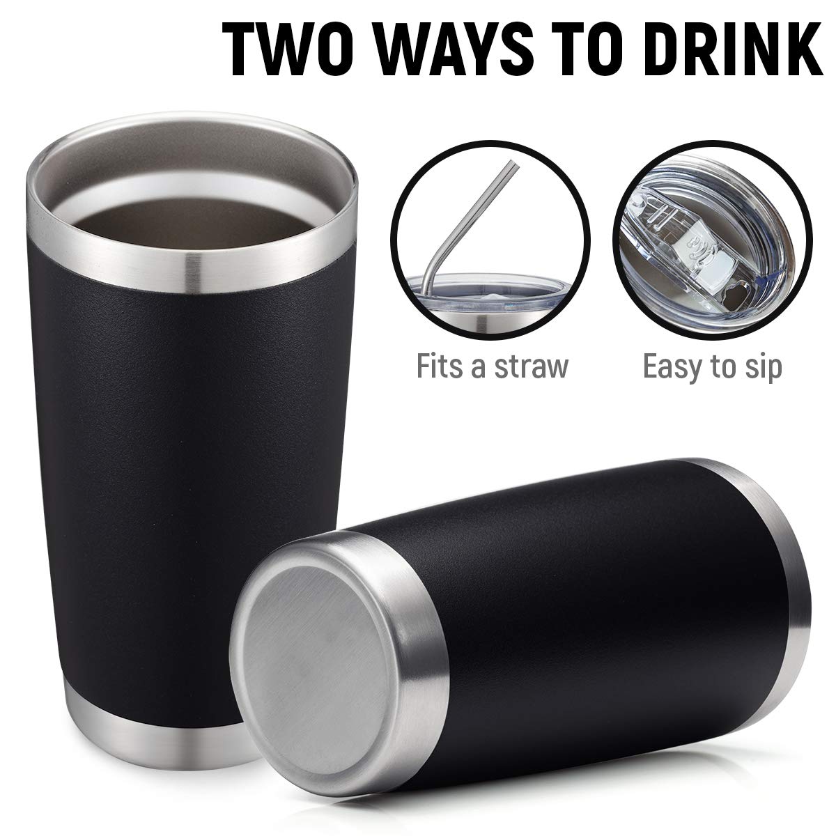 COMOOO 20oz Tumbler Stainless Steel Insulated Travel Mug Vacuum Double Wall Coffee Cup for Hot Beverage and Cold Drinks,Home and Outdoor(Black, 1 Pack)